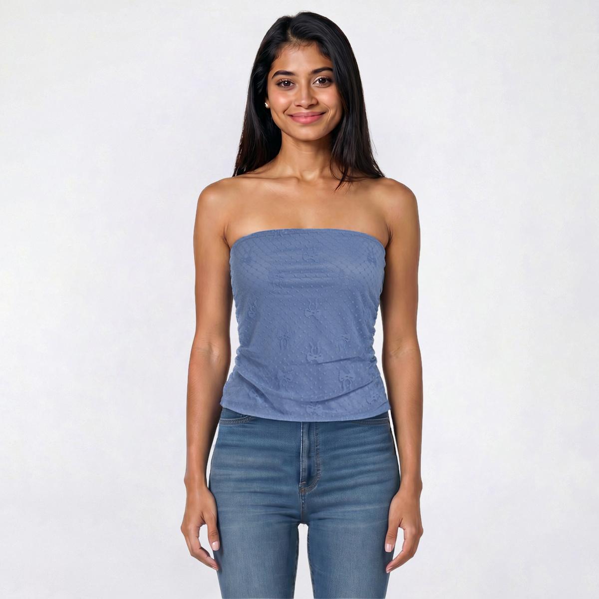 Click here for Juniors Pink Rose Side Ruch Bow Mesh Lace Tube Top prices